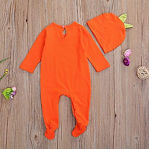 DuAnyozu Infant Baby Girl Boy Halloween Costumes Outfit Pumpkin Footed Romper Jumpsuit Fancy Clothes (0-3 Months, Orange)