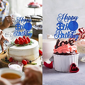 Blue 36 Photo Birthday Cake Topper, Glitter Women Men Happy 36th Birthday Decoration With Photo Frame, Party Photo Props