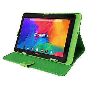 LINSAY 10.1" 1280x800 IPS 2GB RAM 32GB Android 11 Tablet with Green Leather Case, Pop Holder and Pen Stylus
