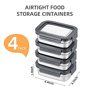 BEFOY 4PCS Stainless Steel Food Storage Container with Lids Leak Proof & Airtight for Kitchen Meal Prep freezer Rectangular,Reusable & Stackable Freezer Fridge Oven Dishwasher Safe (650 * 4)