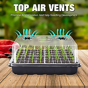 Delxo 3-Pack Seed Starter Tray Seedling Kit Tray (48 Cells per Tray) Humidity Adjustable Plant Germination Kit Garden Seed Starting Tray with Clear Dome and Black Base Plus Plant Tags Hand Tool Kit