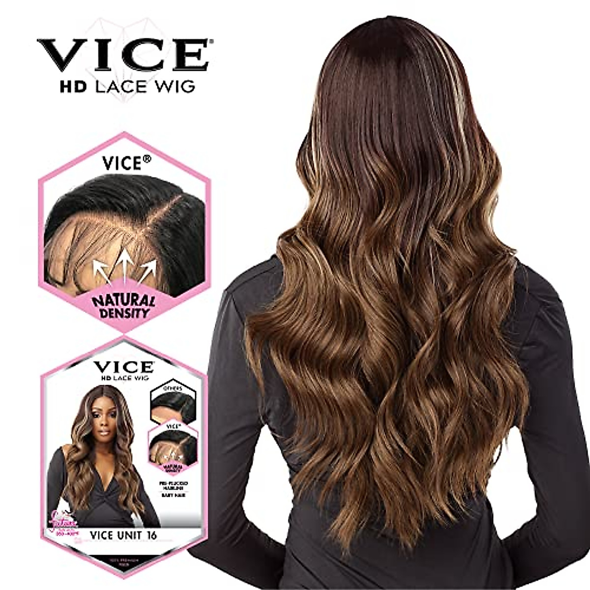 Sensationnel Vice lace front wigs - unit 16 5 inch Deep part synthetic preplucked hairline (1 JETBLACK)