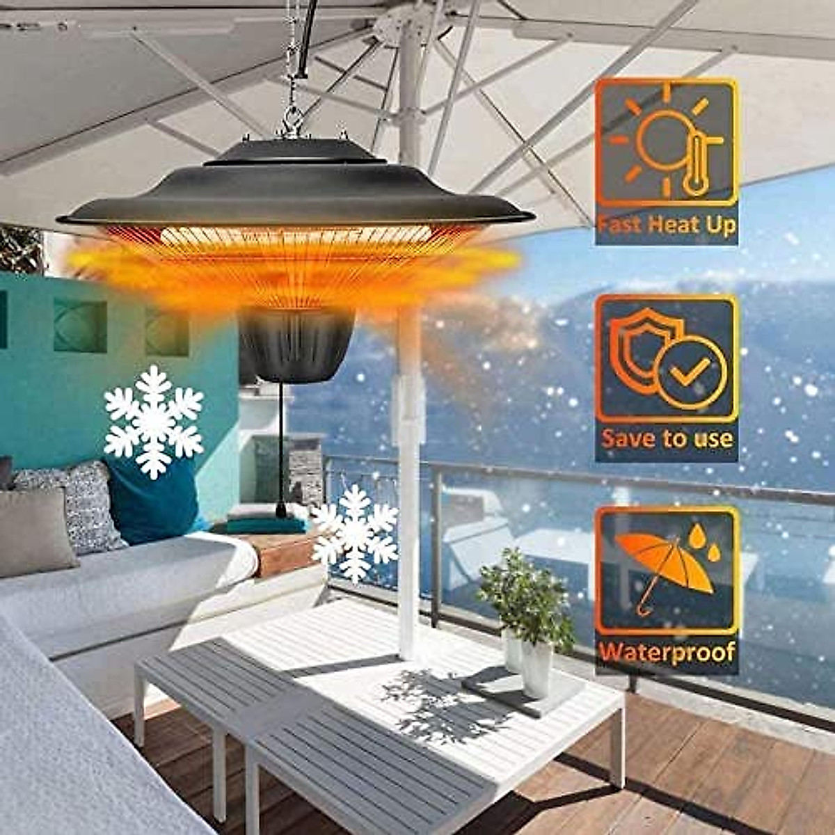 MIDAT Solar Heater for Greenhouse, 750W/1500W, Low Noise, Electric Outdoor Aluminium Ceiling Mounted Garden Table Top Patio Restaurant, Bar, 17IN