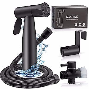 【Upgrade】Brass Handheld Bidet Sprayer for Toilet–Premium Stainless Steel Handheld Bidet Attachment for Toilet with 2 Water Adjustment, Perfect for Intimate Care, Cloth Diapers, Toilet Cleaner (Black)