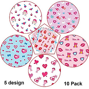 Konsait Valentine's Day Gift Wrapping Paper, 10 Sheets Folded Heart Love Rose Assorted Red Pink Blue Funny Wrap Paper for Kids Wedding Gifts Birthday Party Favors Holiday DIY Crafts Supplies 70X50cm