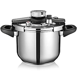 WEHOME Pressure Cooker，6.3-Quart Kitchen Pressure Cooker，Suitable for Induction and Stove-top，304 Stainless Steel Cookware with Easy Opening&Closing Lid，Triple Safety Valve Design (6.3-Quart)