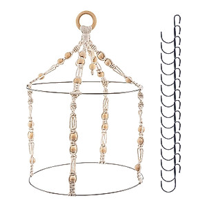 ZUDKSUY Double Hanging Drying Rack with 15 Hooks Hand-Woven Hanging Vegetable Drying Rack, Air-Dried Vegetable and Dried Fruit Rack for Air-Dried Plants, Spices and Flowers