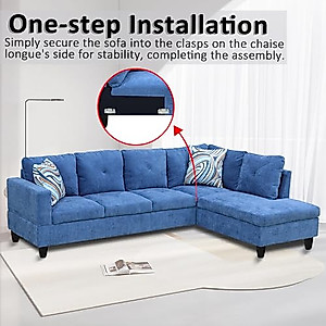 LostCat 97" W Sectional Sofa with Chaise, Linen Modular Sectional Sofa, Modular Couch, L Shaped Sofas & Couches Sectional Couches for Living Room Furniture Sets, Blue