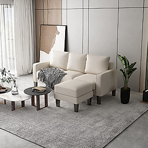 Myshle Convertible L-Shape Sofa with Storage Space, Upholstered Sleeper Sofa Couch with Square Arm,Bedroom,Relax Lounge,Office,Waiting Room, 4-Seater, Polyester, Beige