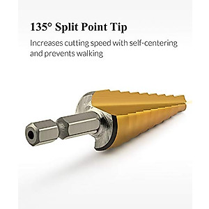 QWORK 3 Pcs Titanium Step Drill Bit Set, High Speed Steel, 1/8" - 3/4" Total 28 Sizes, HSS Multiple Hole Drilling Cutting with Storage Bag