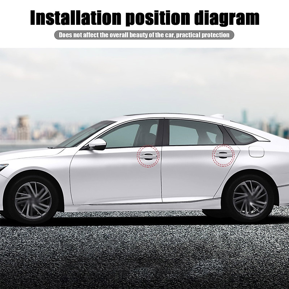 Crynod 4 PCS Car Door Bowl Protector, 3.38" x 2.67" Carbon Fiber Pattern Handle Interior Anti-Scratch Film, Universal Body Decoration Accessory, Product Compatible with Most Car Models (Silver)