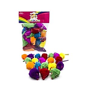 AXEL PETS 20 Colorful Rainbow V2.0 Mice with Catnip and Rattle Sound Made of Real Rabbit Fur Interactive Catch Play Mouse Toy for Feline Cat, Pack of 20 Mice