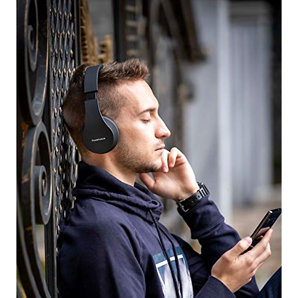 PowerLocus Wireless Bluetooth Over-Ear Stereo Foldable Headphones, Wired Headsets Rechargeable with Built-in Microphone for iPhone, Samsung, LG, iPad (Black)