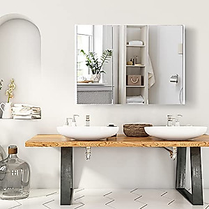 GLACER Large Mirrored Medicine Cabinet, Bathroom Wall Mounted Storage Cabinet with Triple Mirrored Doors and Adjustable Shelves, Ideal for Bathroom, Living Room, 36 x 4.5 x 25.5 inches (White)