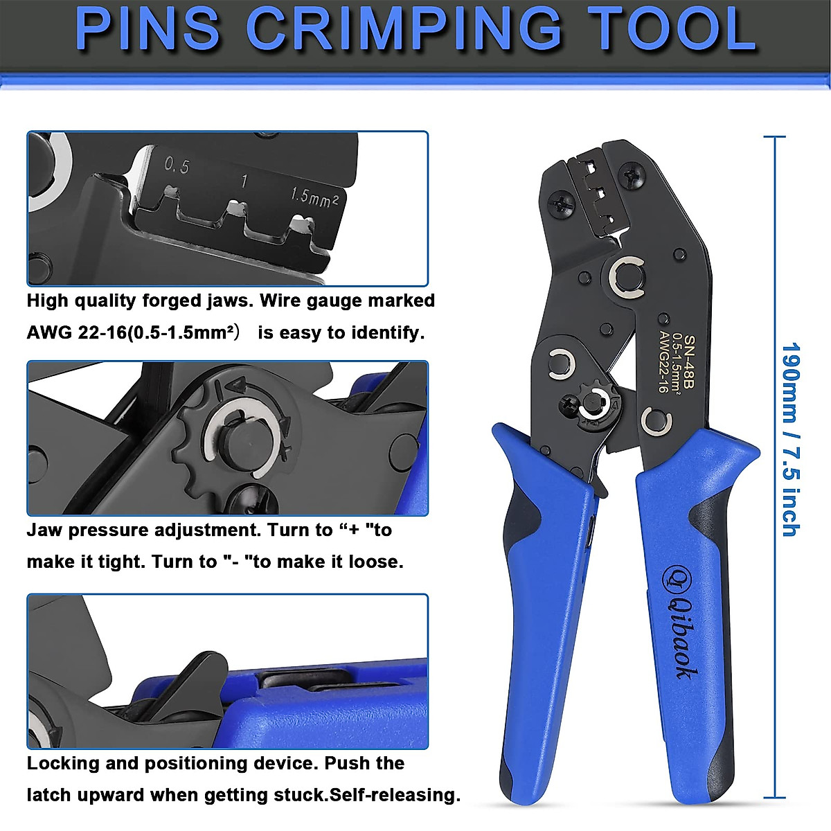 Wire Terminal Crimping Tool Kit, Qibaok Ratcheting Wire Crimper AWG 22-16(0.5-1.5mm²) with 500PCS Female Male Spade Connectors & Bullet Connectors Terminals