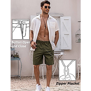 COOFANDY Men Linen Classic Fit Short Lightweight Drawstring Short with Pockets Army Green