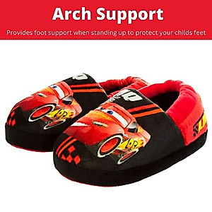 Disney Pixar Cars Lightning McQueen Slippers - Boys PJ House Shoes Pajama Indoor Warm Kids Slipper - Black Red (size 5-6 Toddler)
