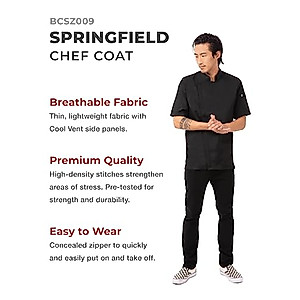 Chef Works Men's Springfield Chef Coat, Black, X-Large