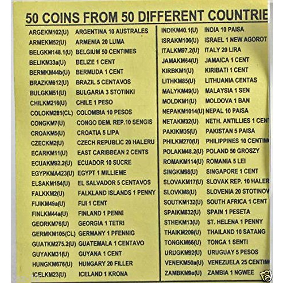 1993 50 Different Coins From 50 Different Countries Uncirculated Set With List Uncirculated