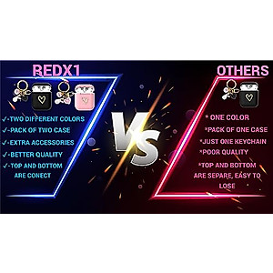 REDX1 [2 Pack] Airpods Case Gold Heart Design Protective Cover with Lucky Ball Keychain Accessories,Soft TPU for Women,Girl,Teen Compatible with Airpods 1&2nd Generation (Black,Pink)