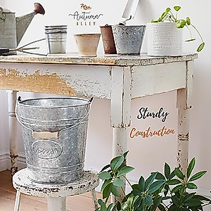 Autumn Alley Farmhouse Bathroom Trash Can - Rustic Galvanized Trash Can Bucket with Wooden Handle for Rustic Bathroom, Farmhouse Kitchen, Country Home Décor, 7 Liters, Galvanized Grey