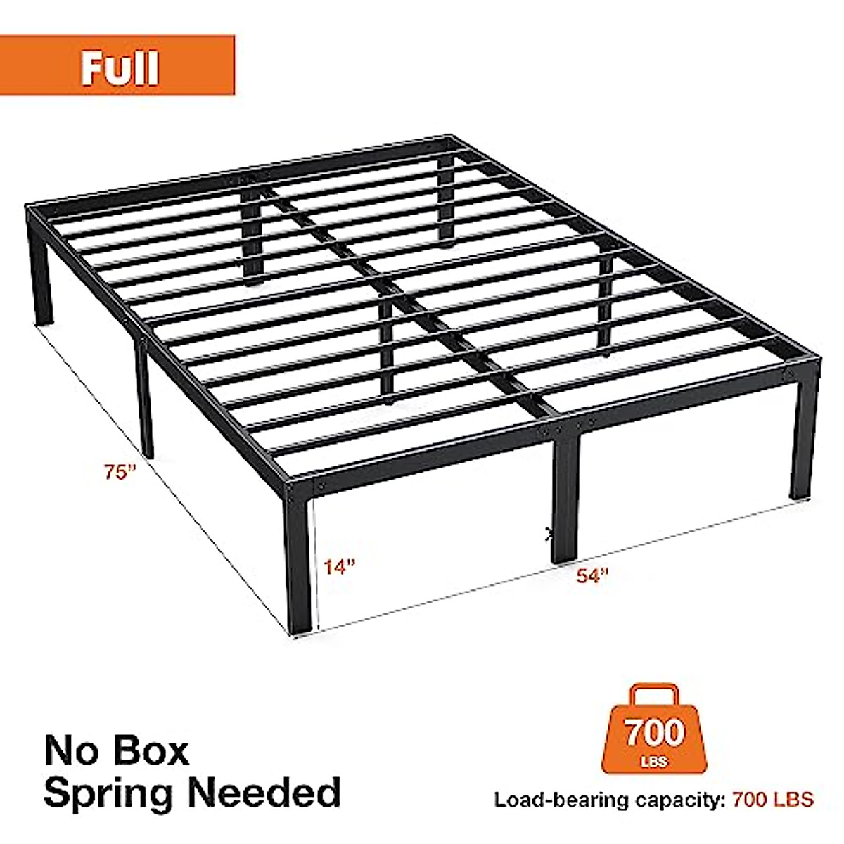 Sweetcrispy Full Bed Frame - Heavy Duty Metal Platform Bed Frames Full Size with Storage Space Under Frame, 14 Inches, Sturdy Steel Slat Support, No Box Spring Needed