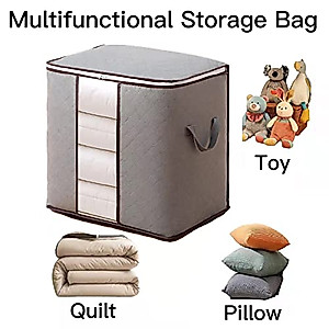 Large Capacity Clothes Storage Bag Organizer Reinforced Handle Thick Fabric for Comforters, Blankets, Bedding, Foldable with Sturdy Zipper, Clear Window, 3 Pack, 56L, Grey