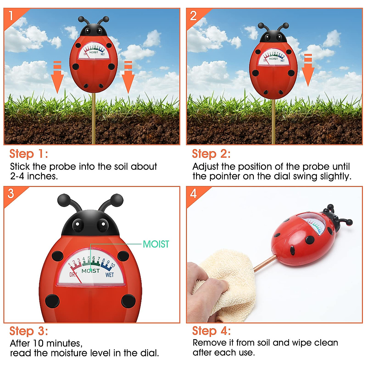Soil Moisture Meter, Plants Moisture Meter, Gardening Tool Kits for Plant Care, Plant Water Monitor for Garden, Farm, Lawn Indoor & Outdoor Use, No Batteries Required