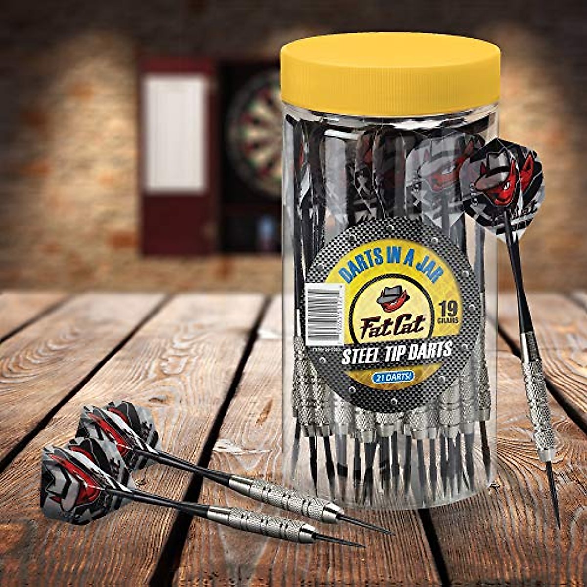 Viper Defender III Backboard & Sisal/Bristle Steel Tip Dartboard Bundle: Elite Set (Razorback Dartboard,Defender III Backboard, Edge Throw Line, 21pc Jar of Darts),black/yellow