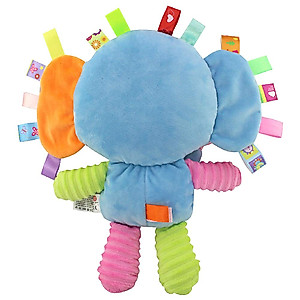 StoHua Baby Tags Toy, Taggie Security Blanket Elephant Stuffed Toy, Baby Plush Sensory Tag Toy with Ribbons & Rattle,Baby Gifts for Newborns,Infant