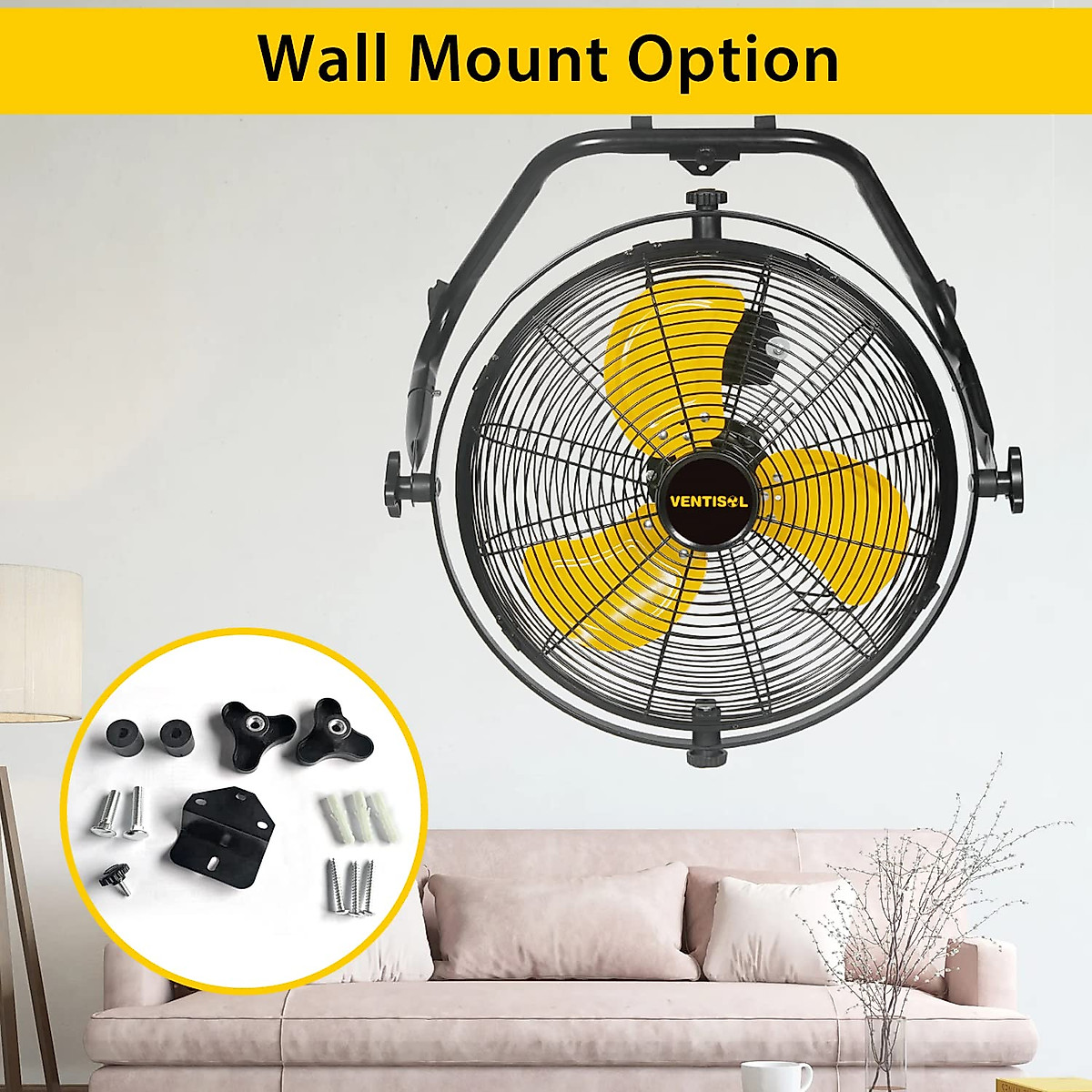 VENTISOL 14 Inch High Velocity Orbital Floor Fan or Wall Mounted Fan with 720° Adjustable Tilting, 1,560 CFM, 3-Speed Oscillating Fan for Commercial, Residential Gym, Garage, Workshop,Home Use