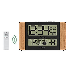 La Crosse Technology Atomic Digital Clock with Outdoor Temperature, Wood Oak, 0
