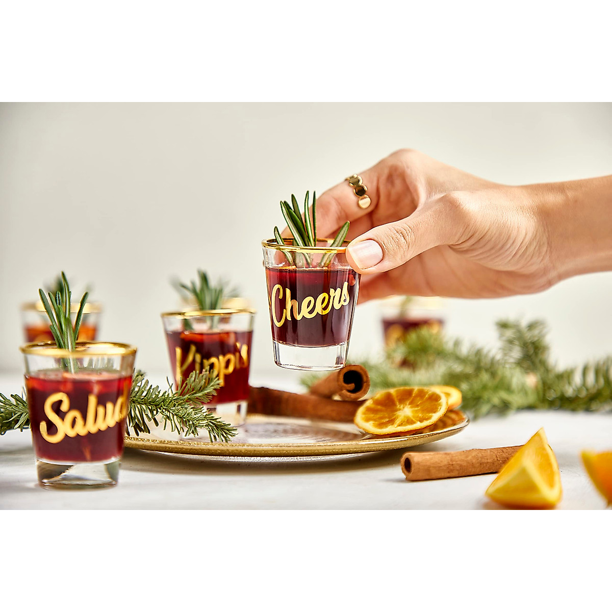 World of Cheers Europe Series, Set of 6 cute shot glasses bulk (1.5oz / 50ml) Heavy Base Shot Glasses Set, Detailed with Gold Rim shot glass, and Typography, an Uplifting Barware Collection