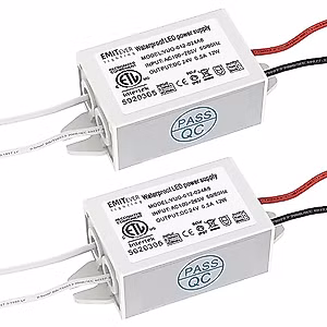 ​Emitever 24Volt LED Power Supply Driver 12W 2-Pack, ETL Certified Waterproof IP67 Low Voltage Transformer, 120V AC to 24V DC Converter for LED Strip, Spotlight Cabinet Lights and Outdoor Lighting
