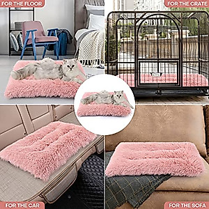 Lucky Monet Small Dog Beds 21" x 12", Fluffy Calming Dog Bed Washable Dog Crate Mat Plush Rectangle Pet Bed with Anti-Slip Backing, Long Plush Pet Beds for Dogs Cats Puppies