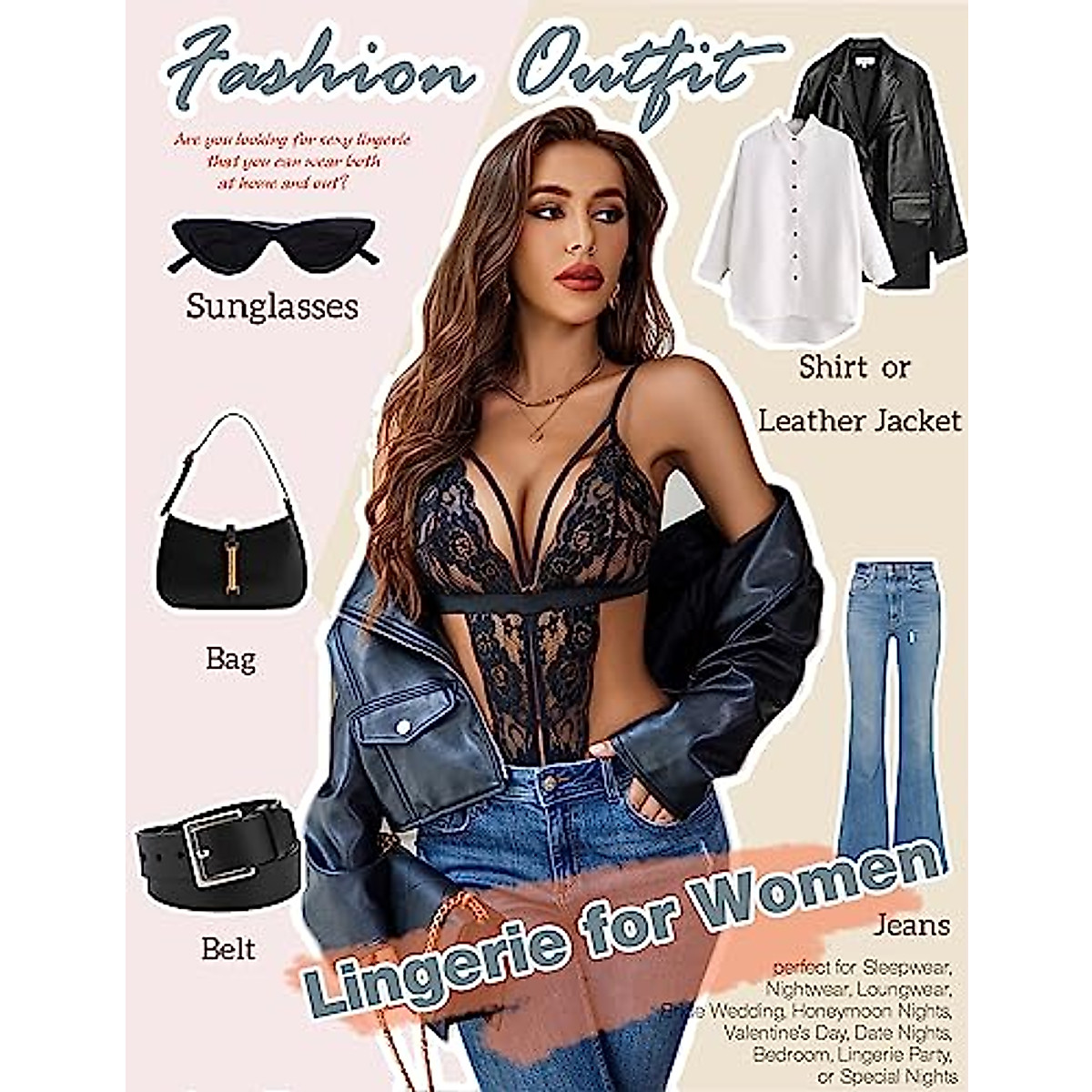 Avidlove teddy lingerie for women One Piece Lingerie Deep V Lace Bodysuit Babydoll Teddy Underwear Black S