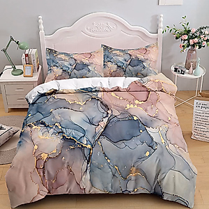 Albideyaa Watercolor Abstract Marble Comforter Cover Bedding Set for Bedroom Queen Size Pink Blue Marbling Duvet Cover Set Girls Boys Teens Adult Quilt Cover Set with 2Pillowcase