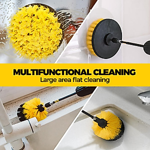 Holikme 4Pack Drill Brush Power Scrubber Cleaning Brush Extended Long Attachment Set All Purpose Drill Scrub Brushes Kit for Grout, Floor, Tub, Shower, Tile, Bathroom and Kitchen Surface，Yellow