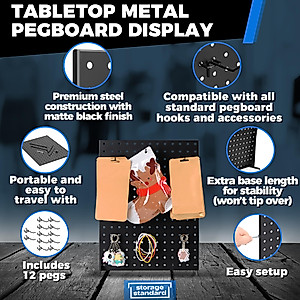 Pegboard Display Stand With 12 Peg Hooks for Retail Craft Shows & Fairs - Metal Product Merchandise Display Rack for Selling Accessories, Display Stands for Boutique, Stores, Vendors & Events