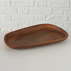 Farmers Market Artisinal Lop-Sided Wooden Trays, Set of 2, Low Rise Rim, Hand Carved, Natural Hard Wood, Rustic Design, 14.25 and 12.5 Inches