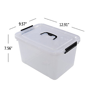 Vababa 10.5 Quart Clear Latch Storage Box with Handle, 4-Pack Plastic Storage Bin with Lid