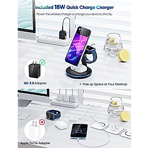 Magnetic Wireless Charging Station for Apple Series, 3-in-1 Standard 15W Fast Mag-Safe Charger Stand with QC3.0 Adapter, for iPhone 14,13,12 Pro Max/Pro/Mini/Plus, iWatch Ultra/8/7/6/5/4/3/2, AirPods…