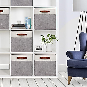 Univivi Storage Bins with Hard Bottom,13 x 13 x13 Cube Storage Baskets with Handles,Gray Foldable Fabric Storage Bins Organizer Baskets for Closet