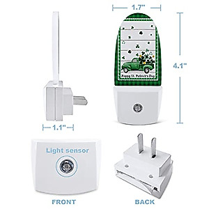 St. Patrick's Day Night Light, LED Plug in Night Light, Green Checkered Board Truck Clover on Wood Night Lights with Dusk to Dawn Sensor Decorative Kids/Adults Nightlight for Bedroom Bathroom