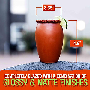 CANTAREY - 12oz Clay Cups for Tequila, Margaritas, Mojitos and More, Cantaritos de Barro Mexicanos, Natural Clay Margarita Glasses, Taco Tuesday Tazas de Barro, Set of 2