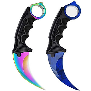 ZLIXING 2 Pieces Karambit Knife Trainer Dull Fixed Blade Practice Training Hunting Knives with Sheath Cool Stuff Gadgets Men Gifts Idea for Csgo