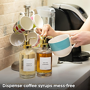 Spaceneat Coffee Syrup Dispenser for Coffee Bar - Coffee Syrup Pump Dispenser - Coffee Syrup Bottles for Coffee Bar Accessories with Coffee Syrup Labels - Glass Syrup Dispenser Bottle - Gold, 2-Pack