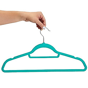 50 Pack Slim Non Slip Teal Velvet Hangers with Cascading Hooks for Clothes, Shirts, Suits, Dresses, Coat, Pants, Heavy Duty Durable Hangers, Lightweight, Space Saving (18 In)