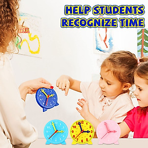 Batiyeer 24 Pcs Teaching Clock Kit for Kids to Tell Time Teaching Clock Mini Geared Clock for Kids Basic Math Development Teacher and Classroom Supplies, 4 Inch (Dark Blue, Yellow, Pink, Sky Blue)
