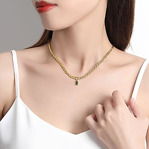 GOGOEY 18K Gold Filled Vintage Choker Necklaces for Women Waterproof Gold Choker Necklace Anti Tarnish Gemstone Zircon Rectangle Pendant Necklace (A-Emerald)